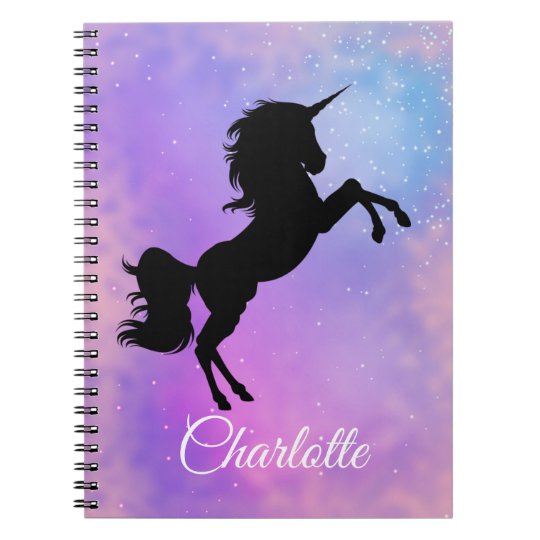 Cute Custom Name Purple Rainbow Galaxy Unicorn Notebook | Zazzle.com