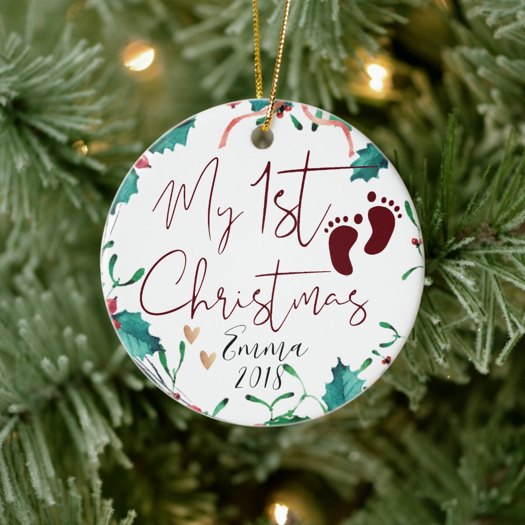 Cute Custom Photo Baby First Christmas Tree Ceramic Ornament | Zazzle