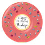 Cute Custom Pink Donut Decor | Happy Birthday Classic Round Sticker ...