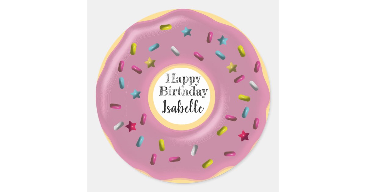 Cute Custom Purple Donut Decor | Happy Birthday Classic Round Sticker ...