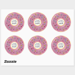 Cute Custom Purple Donut Decor | Happy Birthday Classic Round Sticker ...