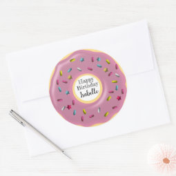 Cute Custom Purple Donut Decor | Happy Birthday Classic Round Sticker ...