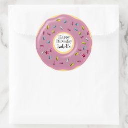 Cute Custom Purple Donut Decor | Happy Birthday Classic Round Sticker ...