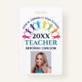 Cute Custom School Teacher Rainbow Staff Bar Code Badge | Zazzle