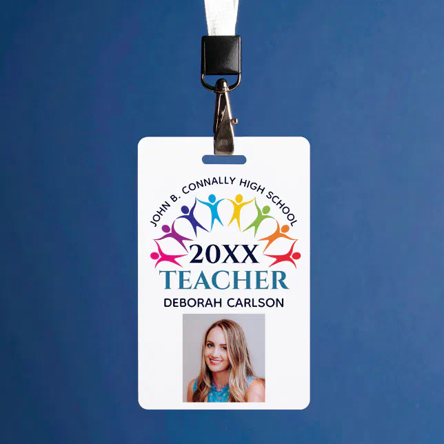 Cute Custom School Teacher Rainbow Staff Bar Code Badge | Zazzle