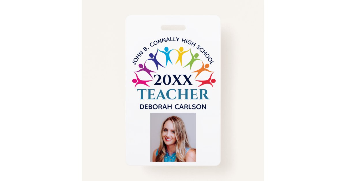 Cute Custom School Teacher Rainbow Staff Bar Code Badge | Zazzle