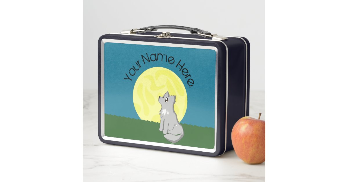 Cute Custom Scruffy Wolf with Moon Metal Lunch Box | Zazzle