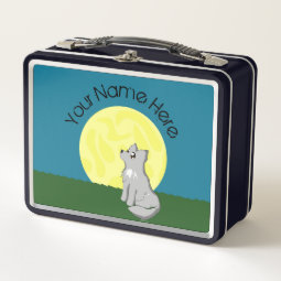 Cute Custom Scruffy Wolf with Moon Metal Lunch Box | Zazzle