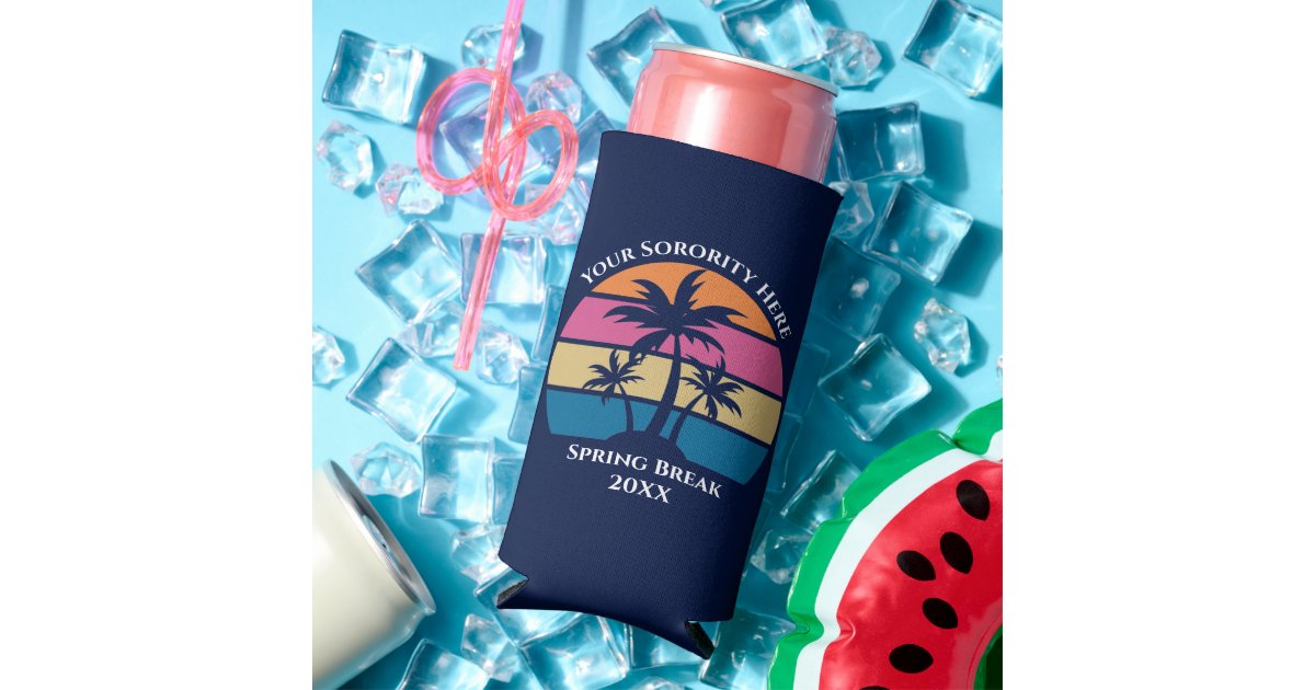 Cute Custom Spring Break Beach Party Palm Tree Seltzer Can Cooler | Zazzle