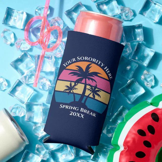 Cute Custom Spring Break Beach Party Palm Tree Seltzer Can Cooler | Zazzle