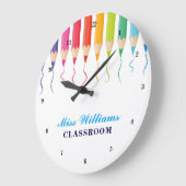 Cute Custom Teacher Rainbow Artistic Classroom Large Clock | Zazzle