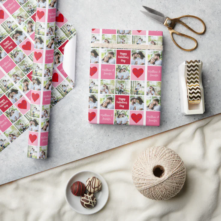 Cute Custom Valentines Day Couple Photo Collage Wrapping Paper | Zazzle