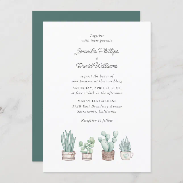 Cute Custom Watercolor Cactus Succulent Wedding Invitation | Zazzle
