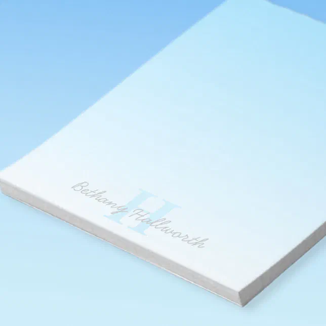 Cute Customizable Blue Monogram & Your Name Script Notepad | Zazzle