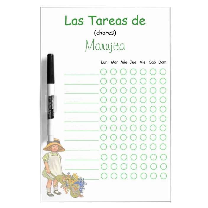 Cute Customizable Child's Chore Chart in Spanish Dry-Erase Board ...
