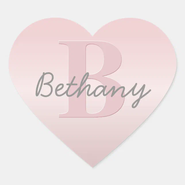 Cute Customizable Pink Monogram & Your Name Script Heart Sticker | Zazzle