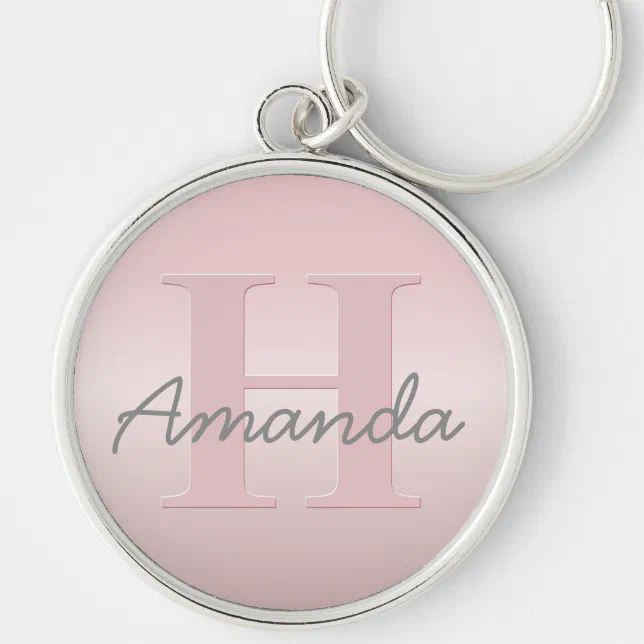 Cute Customizable Pink Monogram & Your Name Script Keychain | Zazzle