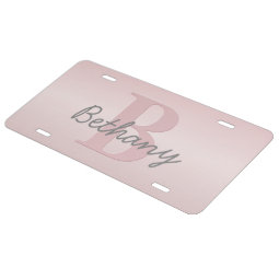 Cute Customizable Pink Monogram & Your Name Script License Plate | Zazzle