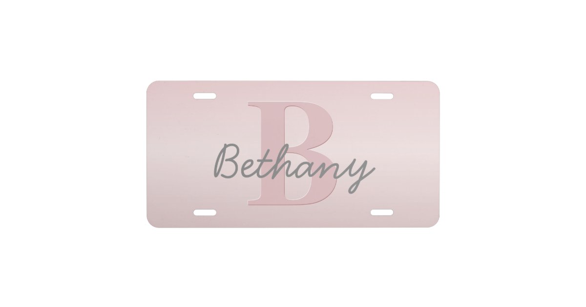 Cute Customizable Pink Monogram & Your Name Script License Plate | Zazzle