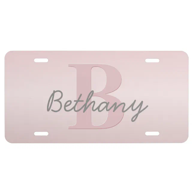 Cute Customizable Pink Monogram & Your Name Script License Plate | Zazzle