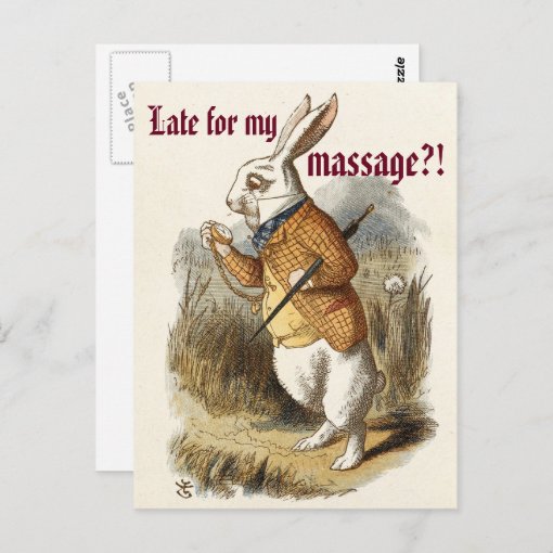 Cute CUSTOMIZABLE White Rabbit Massage Marketing Postcard | Zazzle