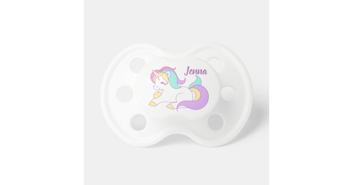 Cute Customize Name Rainbow Unicorn Baby Pacifier | Zazzle