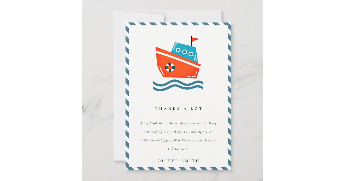 Cute Cute Kids Nautical Boat Any Age Birthday Thank You Card | Zazzle