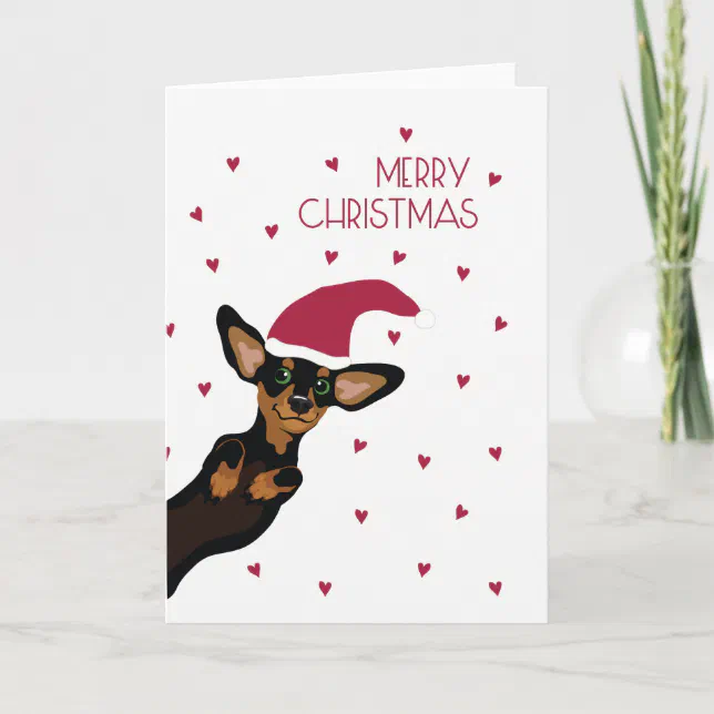 Cute Dachshund with Santa hat Merry Christmas Holiday Card | Zazzle