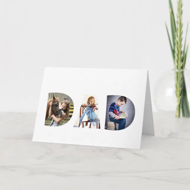 Cute DAD Transparent Letters Father's Day 3 Photos Card | Zazzle