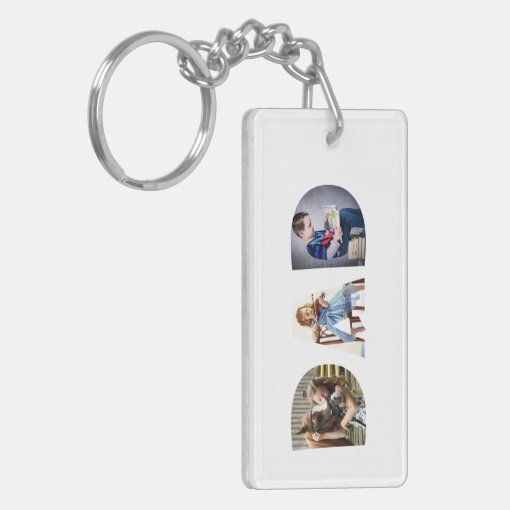 Cute DAD Transparent Letters Father's Day 3 Photos Keychain | Zazzle