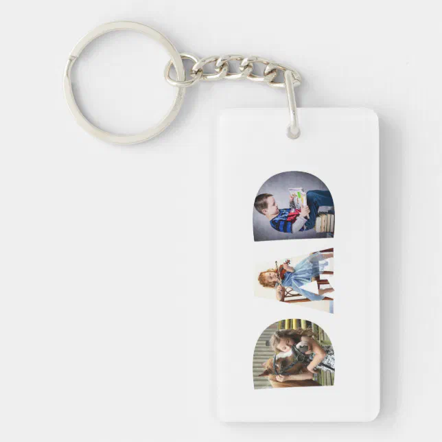 Cute DAD Transparent Letters Father's Day 3 Photos Keychain | Zazzle