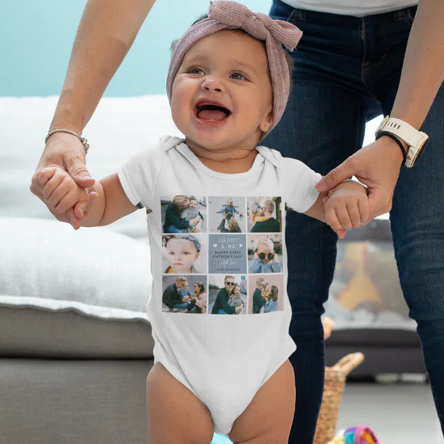 Cute 'Daddy & Me' Photo Collage 1st Father's Day B Baby Bodysuit | Zazzle