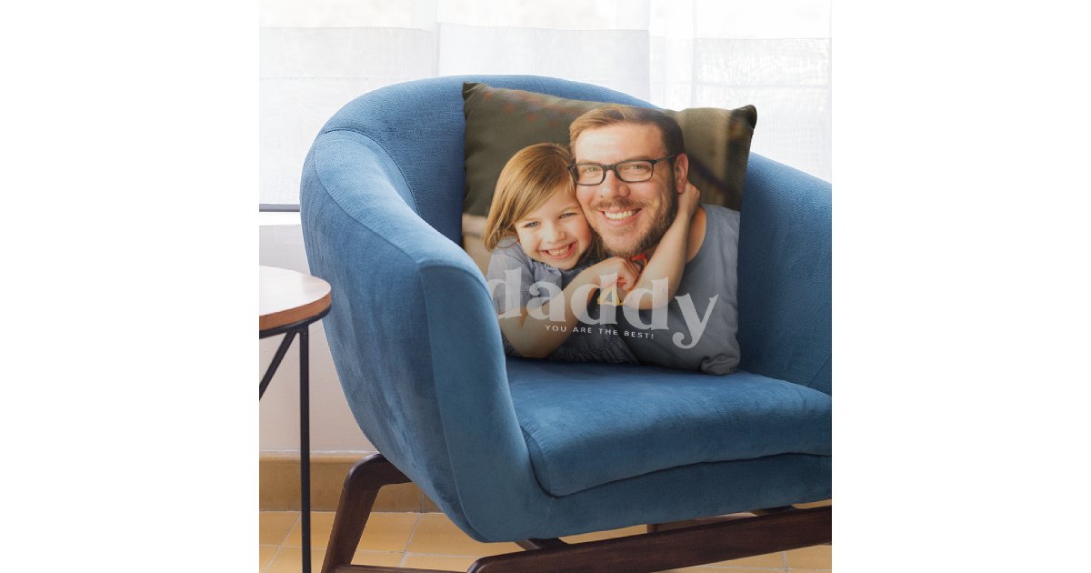 Cute Daddy Overlay Typography Photo Throw Pillow | Zazzle