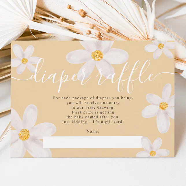 Cute daisy flower gold diaper raffle baby shower invitation | Zazzle