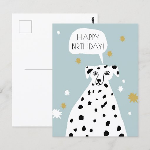 Cute Dalmatian Dog Abstract Art Happy Birthday Postcard | Zazzle