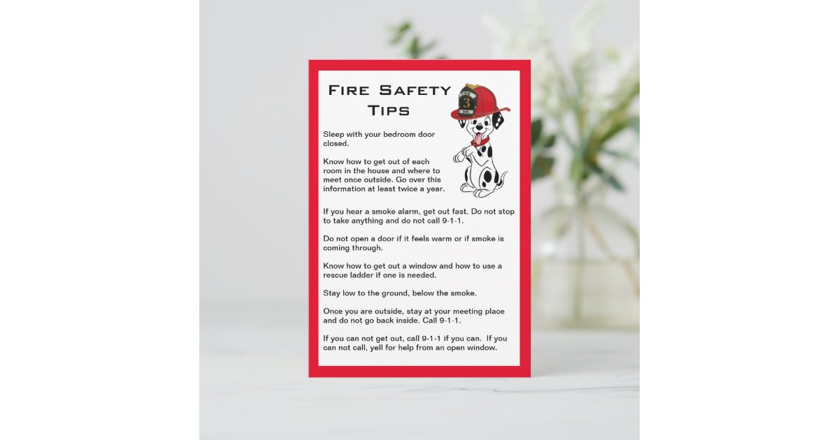 Cute Dalmatian Dog Fire Safety Tips Flat Card | Zazzle