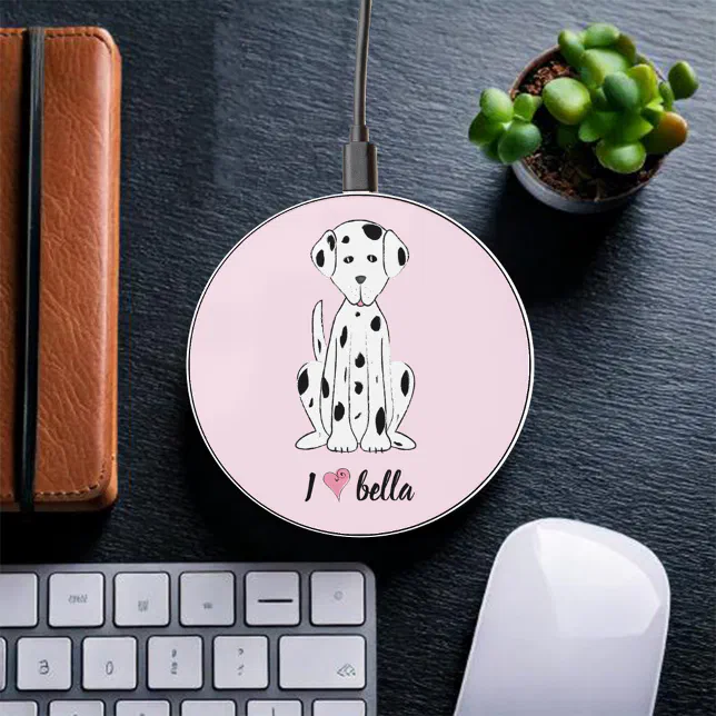 Cute Dalmatian Personalized Dog Wireless Charger | Zazzle