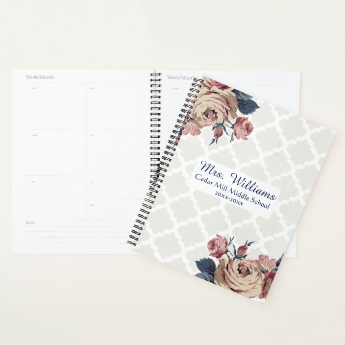 Cute Damask Floral Personalized Teacher Planner | Zazzle.com