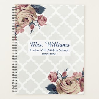 Cute Damask Floral Personalized Teacher Planner | Zazzle