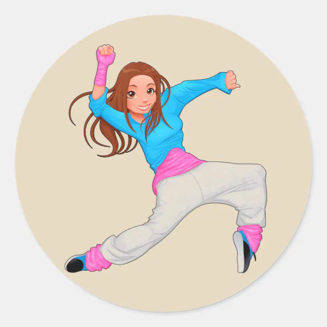 Cute dancer hip hop girl classic round sticker | Zazzle