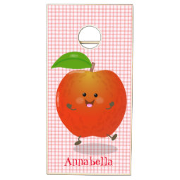 Cute dancing apple cartoon illustration cornhole set | Zazzle