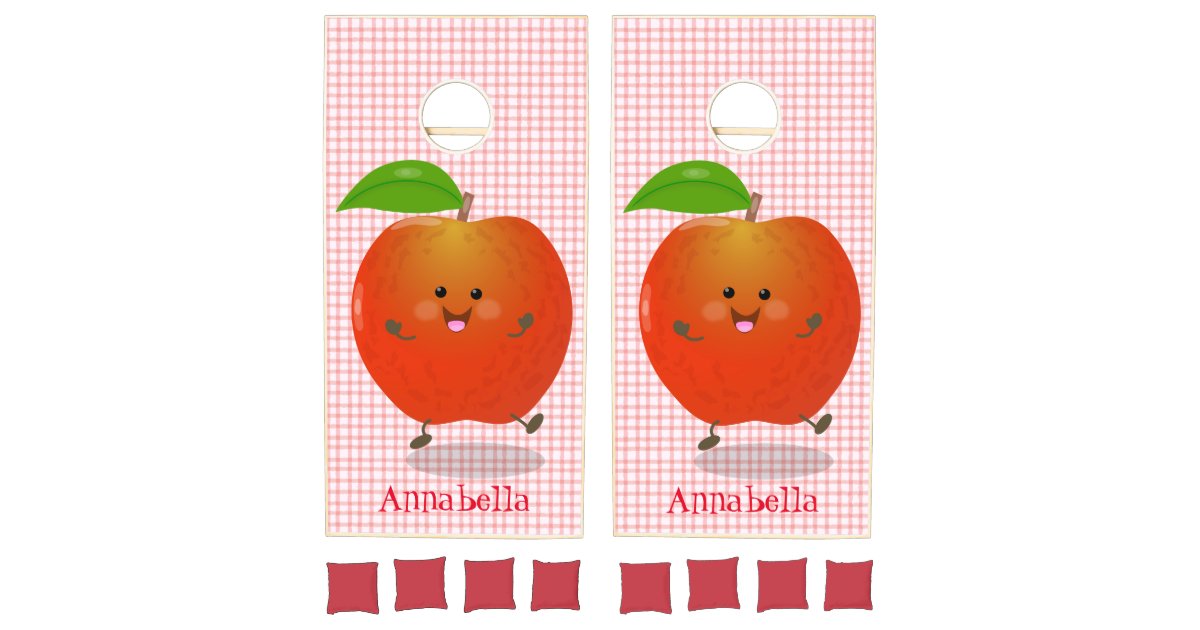 Cute dancing apple cartoon illustration cornhole set | Zazzle