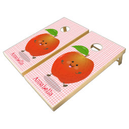 Cute dancing apple cartoon illustration cornhole set | Zazzle