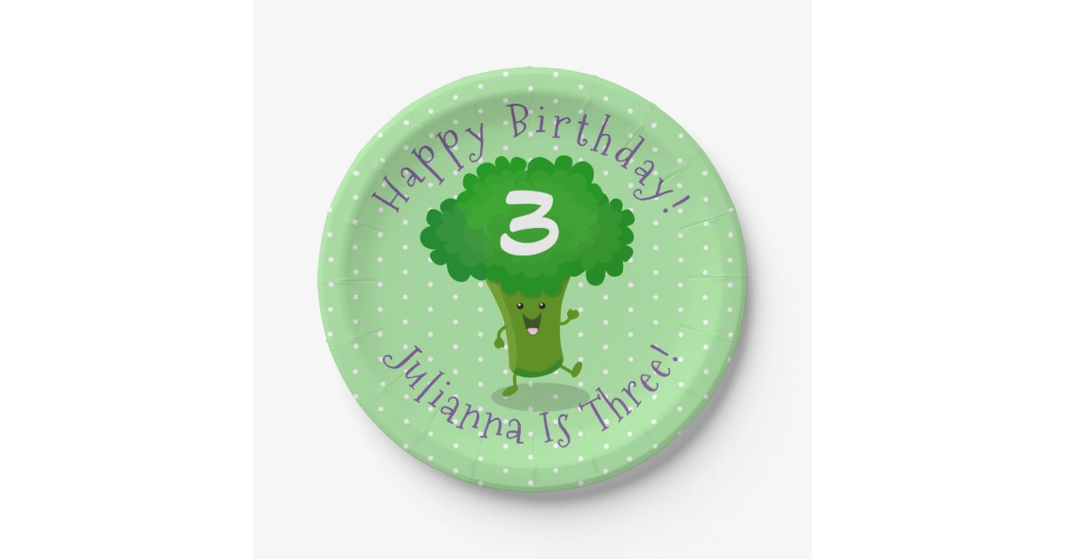 Cute dancing broccoli personalised birthday paper plates | Zazzle