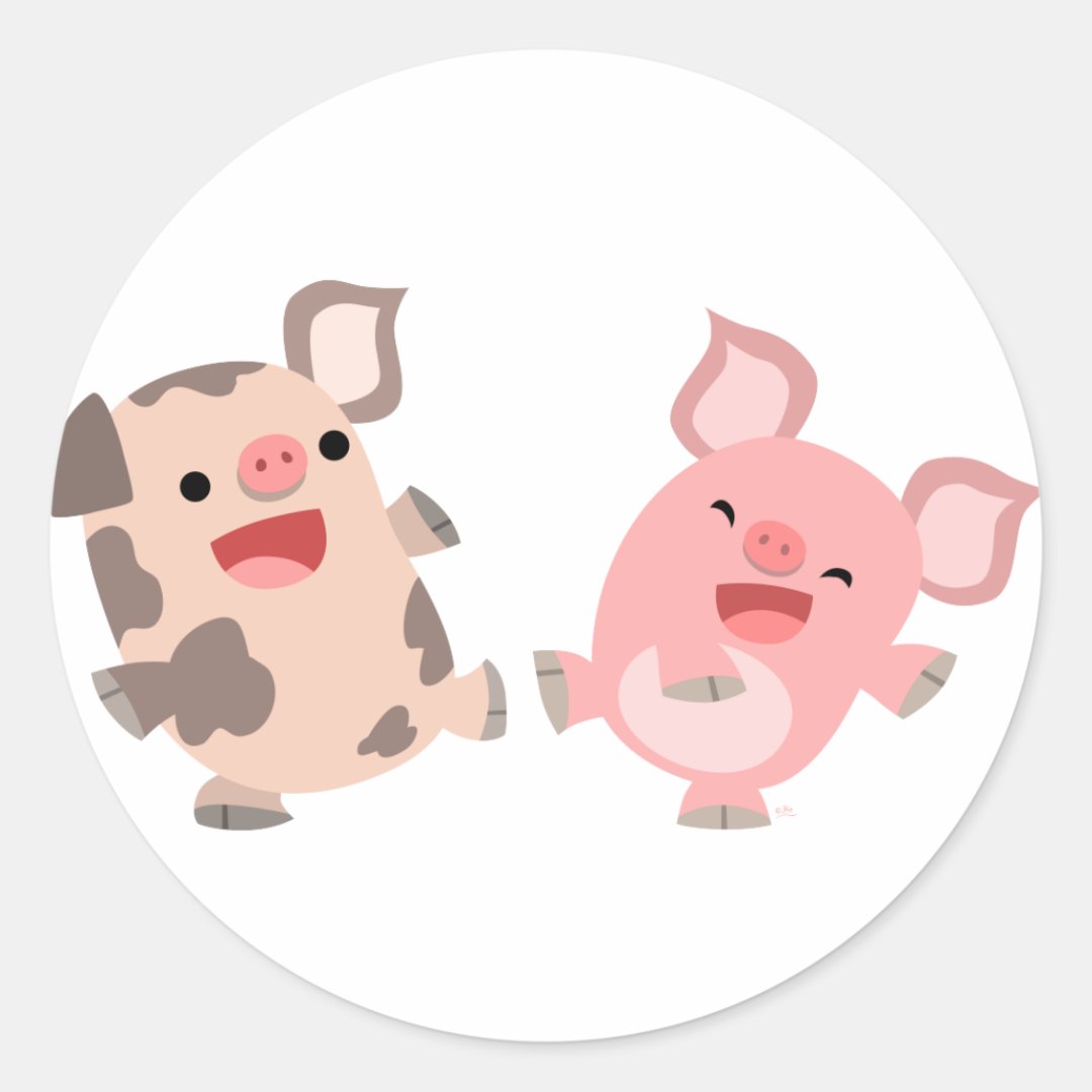 Cute Dancing Cartoon Pigs Sticker | Zazzle