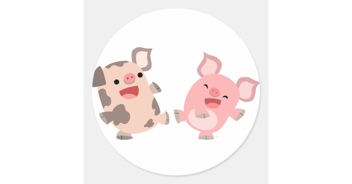 Cute Dancing Cartoon Pigs Sticker | Zazzle