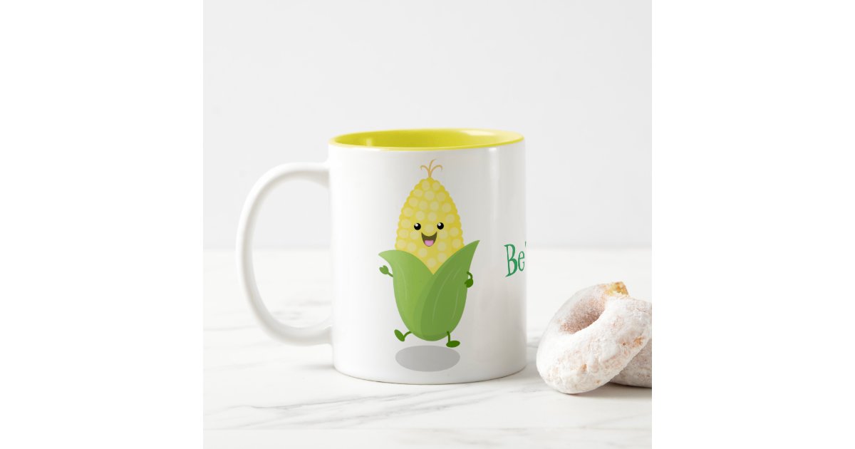 Cute dancing corn cob cartoon illustration Two-Tone coffee mug | Zazzle