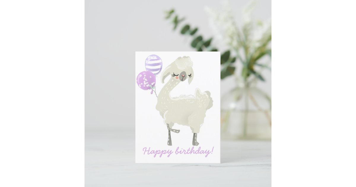 Cute Dancing Lama w. Balloons - Kids Birthday Postcard | Zazzle