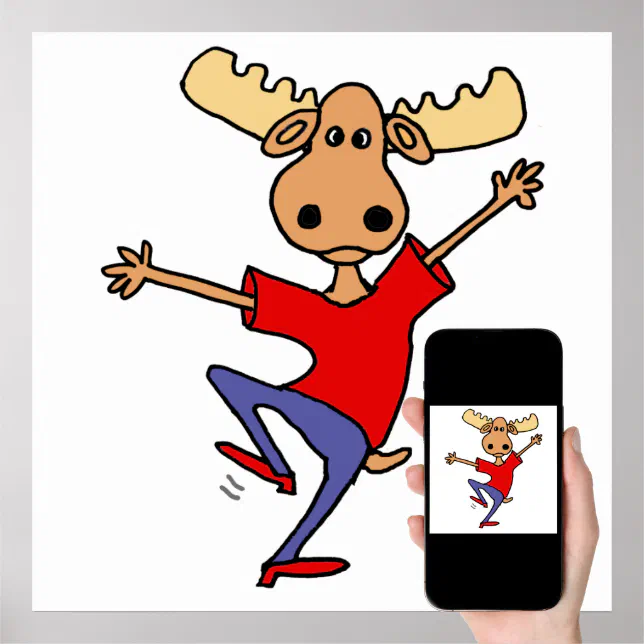 Cute Dancing Moose Cartoon Poster | Zazzle