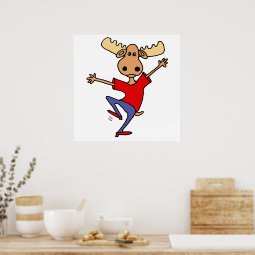 Cute Dancing Moose Cartoon Poster | Zazzle